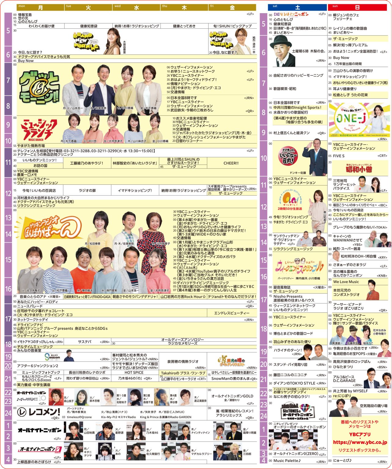 YBCラジオ タイムテーブル - YBC 山形放送